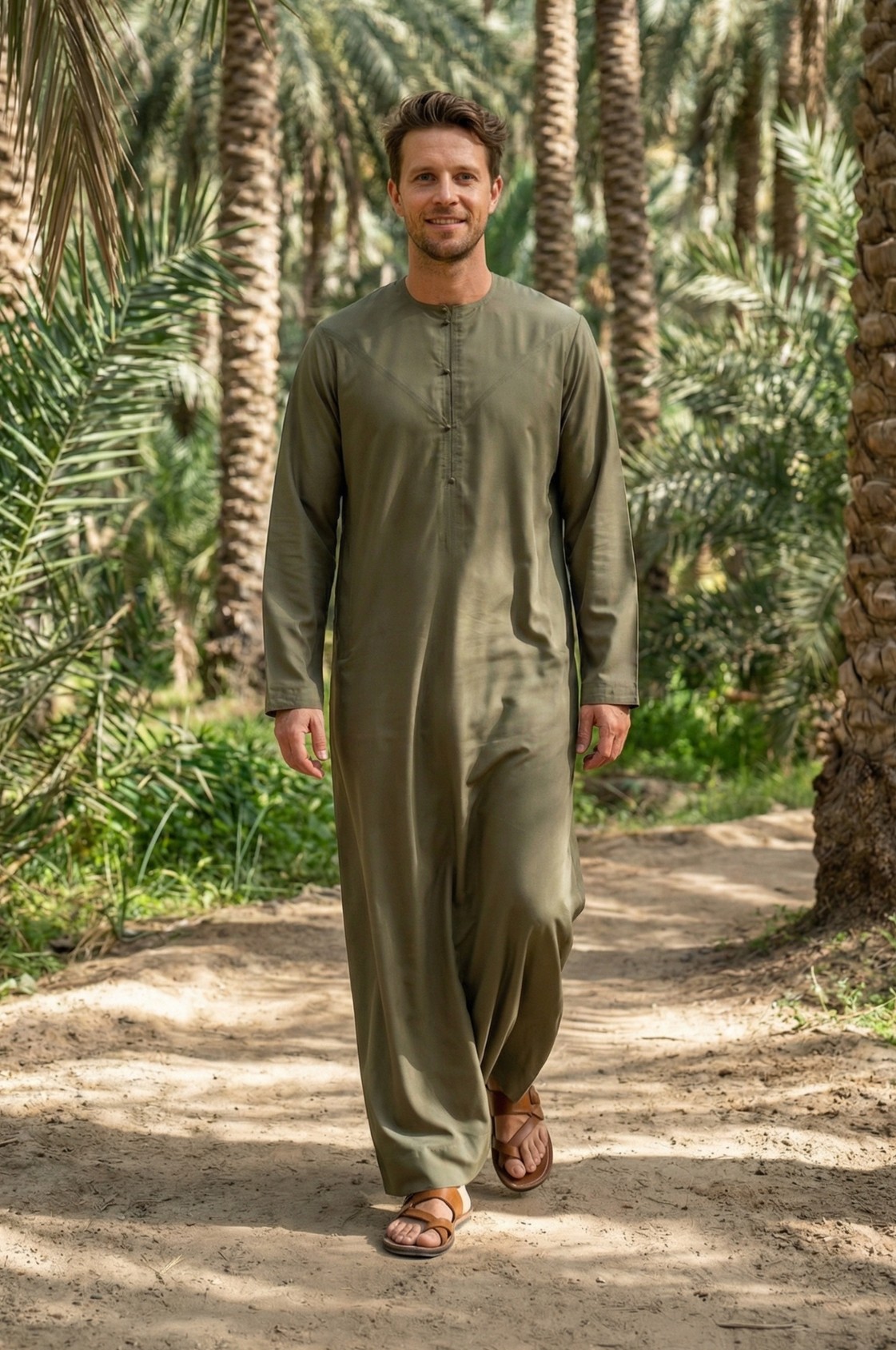 Olive Green Safari Kandora for Foreigners | Adventure Arabic Dress UAE